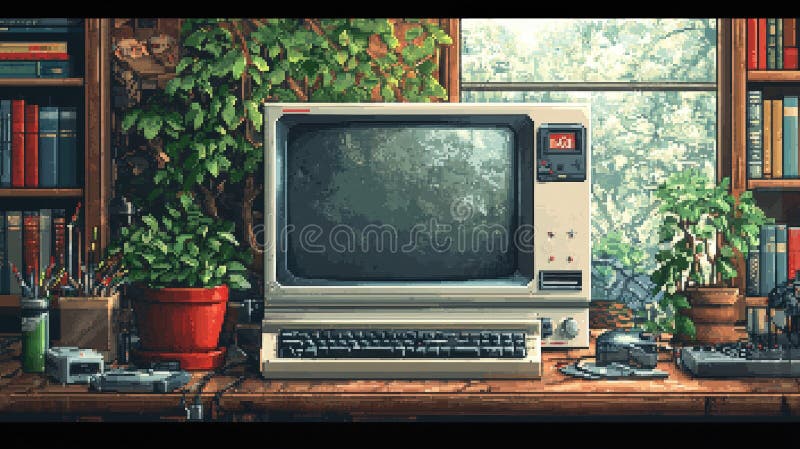 Vintage Computer on a Desk in Retro Setting Stock Image - Image of ...