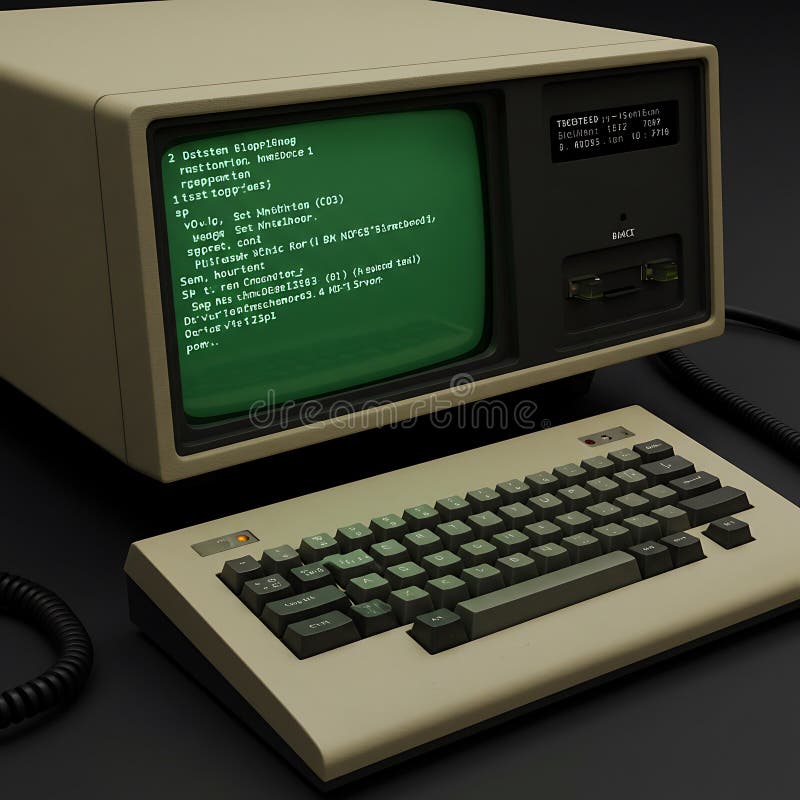 Vintage Computer Displaying Green Code with Keyboard on Desk Stock ...