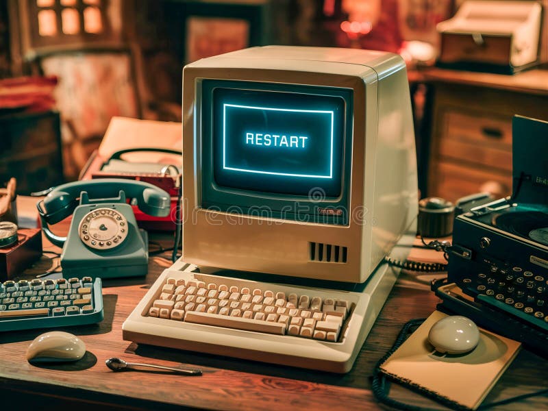 The Vintage Computer Displays a Loading Screen with the Word Restart ...