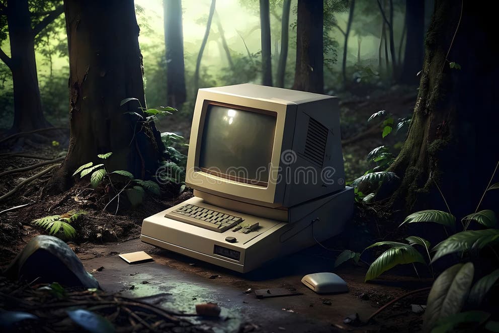 Vintage Computer Forest Abandoned Technology Overgrown Nature Stock Illustration - Illustration ...
