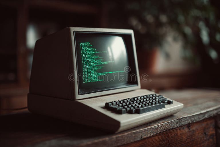 Vintage Computer with Green Code on Screen. Perfect for Technology ...