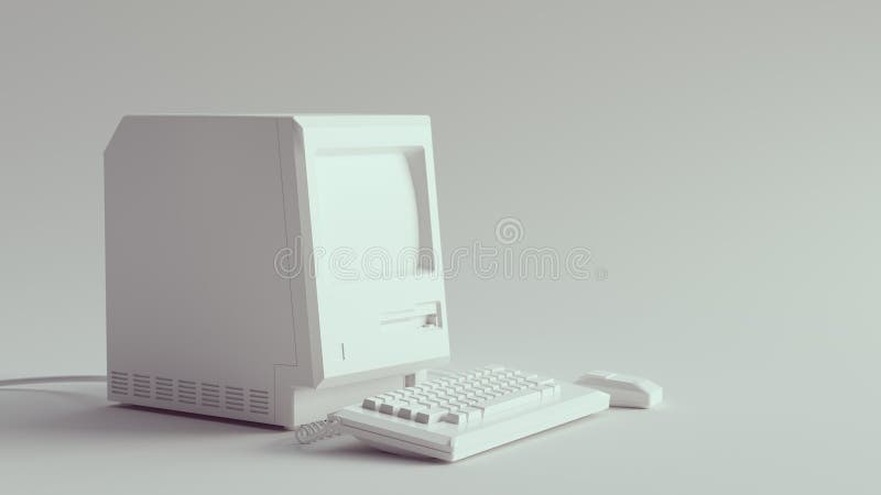 Vintage Computer and Keyboard and Mouse Pure White Stock Illustration ...