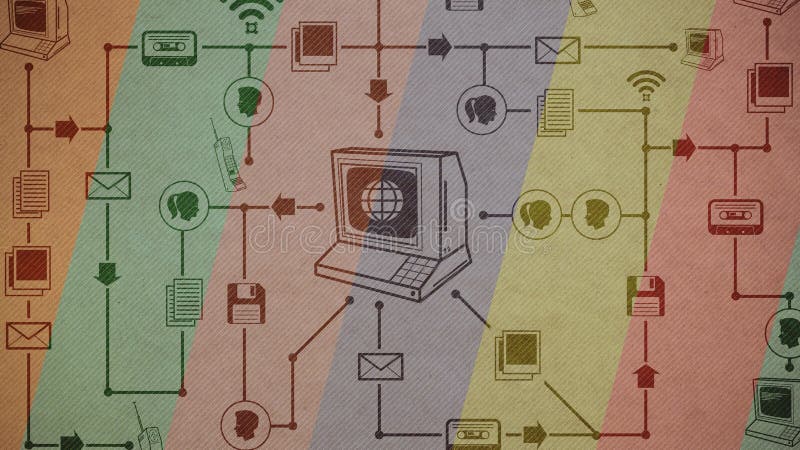 Vintage Computer and Network of Icons Stock Image - Image of data ...