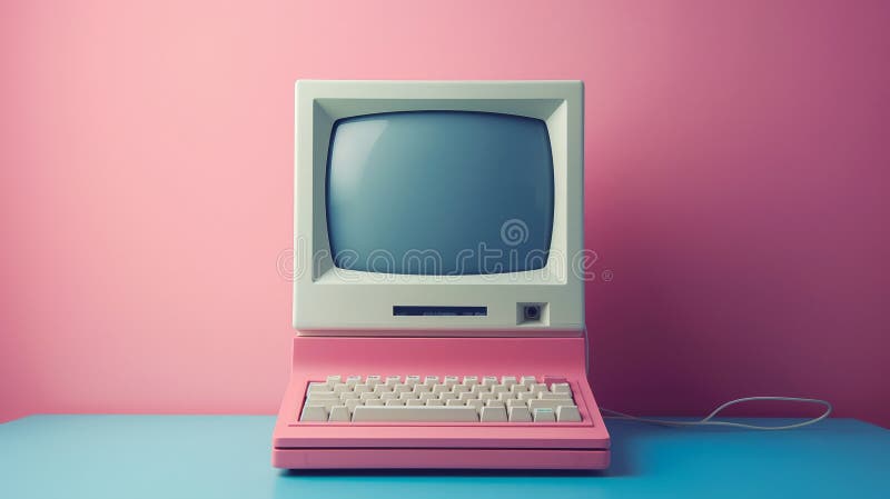 Vintage Computer in Pink Colors Stock Illustration - Illustration of ...