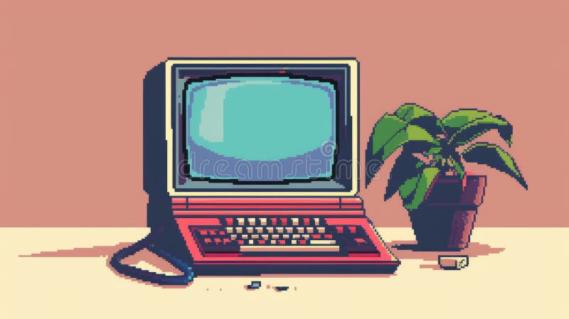 Vintage Computer, Pixel Art Style, Simple Stock Illustration ...