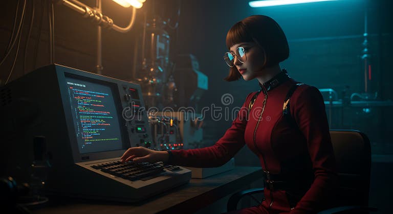 Vintage Computer Programmer Working with Retro Technology and Code ...