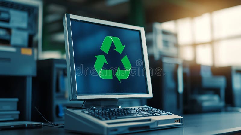 Vintage Computer with Recycling Symbol on Screen. Illustrates E-Waste ...