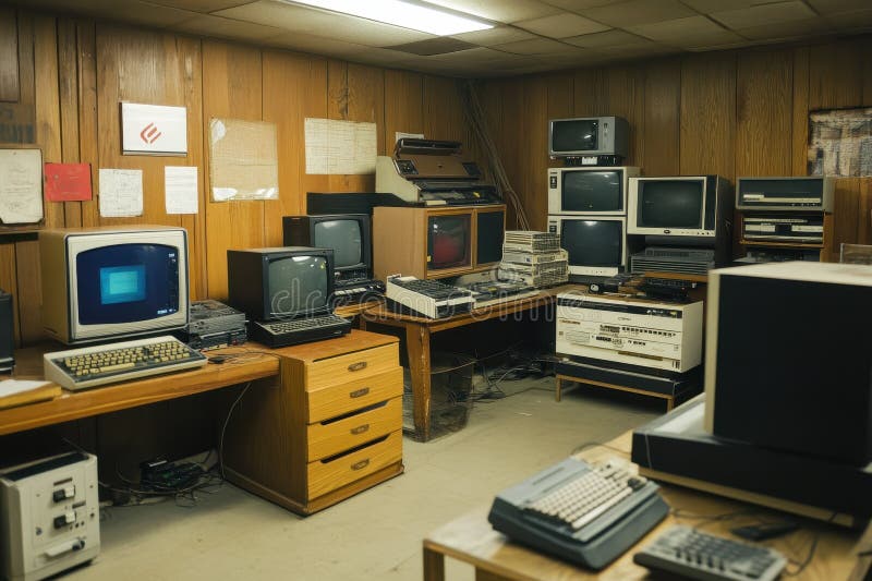 Vintage Computer Room with Old Electronics and Monitors Stock ...