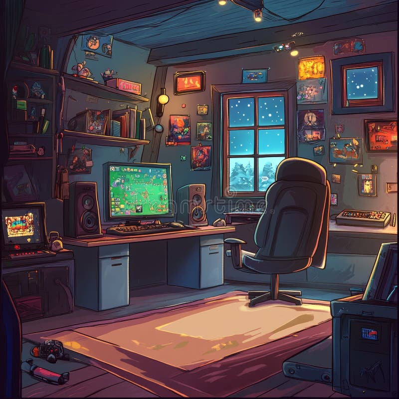Vintage Computer Room. Retro Computer Room Interior. Vector ...