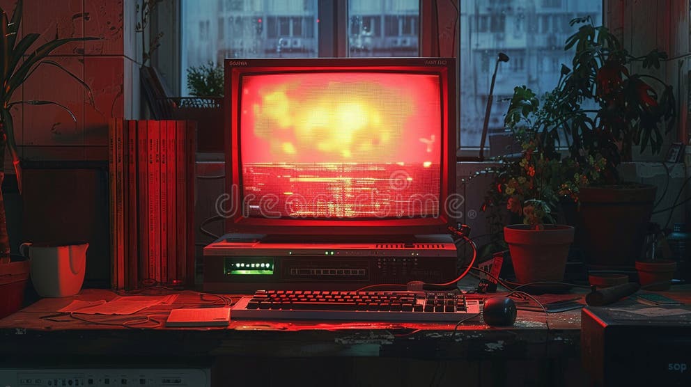 Vintage Computer Screen Displaying Pixelated Startup Stock Photo ...