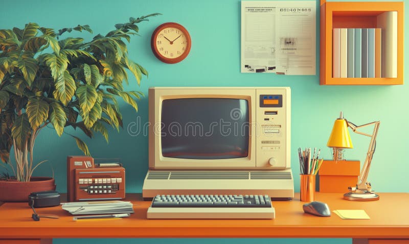 Vintage Computer Setup Retro Design Elements Modern Workspace ...