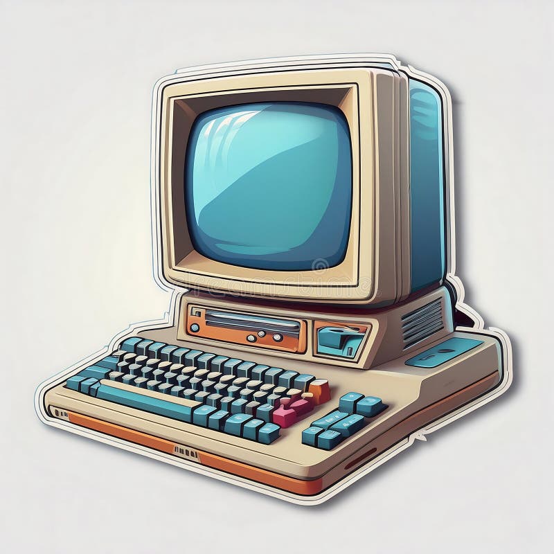 Vintage Computer Sticker with CRT Screen and Chunky Keyboard Showcasing ...