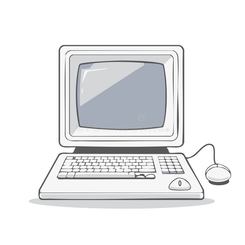 Vintage Computer System Illustration with Old CRT Monitor Keyboard and ...