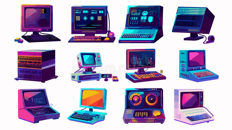 Vintage Computers Collection from 80s and 90s. Nostalgic Old Technology ...