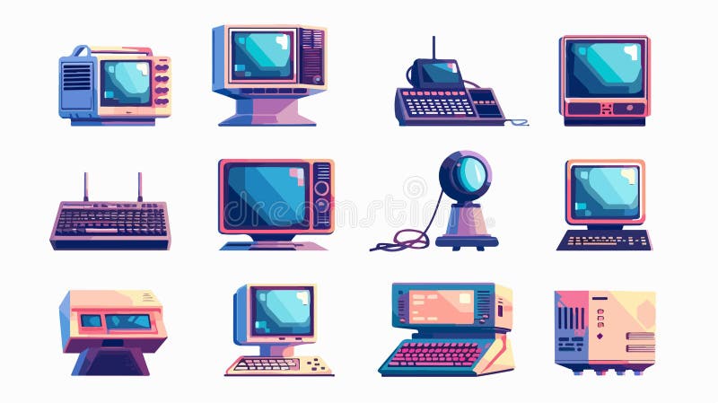 Vintage Computers Collection from 80s and 90s. Nostalgic Old Technology ...