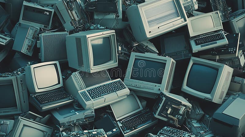 Vintage Computers and Electronics in a Pile Stock Illustration ...