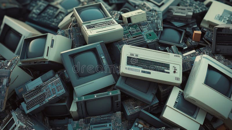 Vintage Computers and Electronics in a Pile Stock Illustration ...