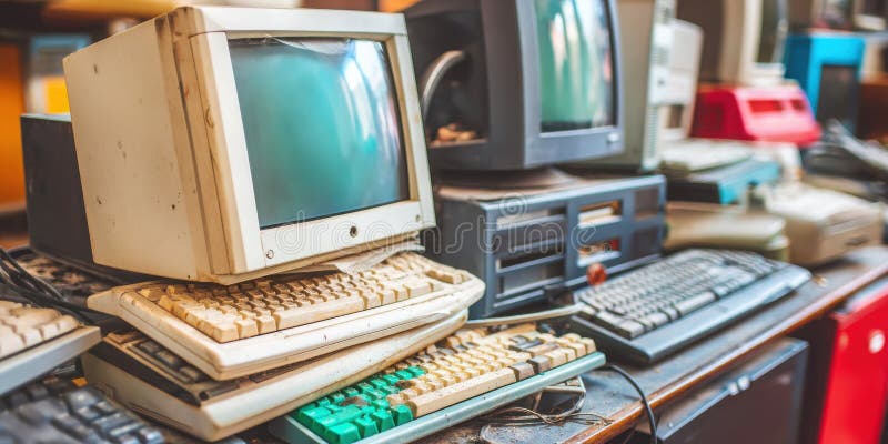 Vintage Computers and Keyboards Piled Together in a Nostalgic Retro ...