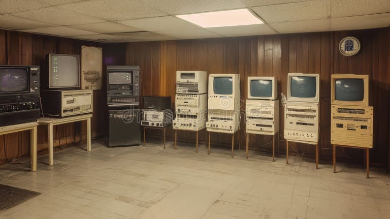 Vintage Computers and Monitors in a Nuclear Bunker Command Room Stock ...