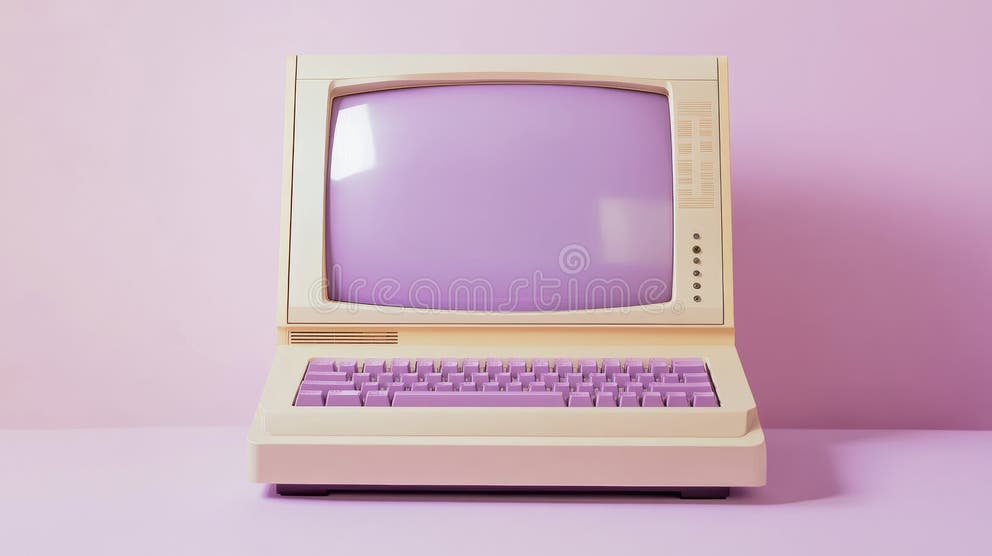 Vintage Computing Lilac Screen Device on Blush Background a Nostalgic Aesthetic Stock ...