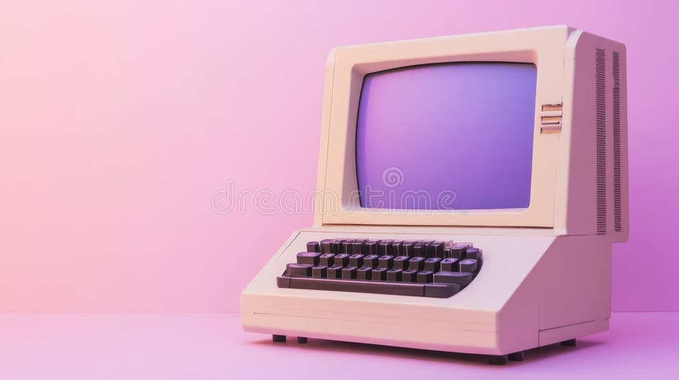 Vintage Computing Soft Pink Background Serene Violet Screen a Nostalgic ...
