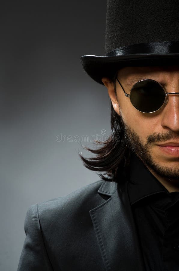 The Vintage Concept with Man Wearing Black Top Hat Stock Image - Image ...