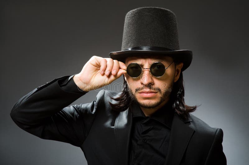The Vintage Concept with Man Wearing Black Top Hat Stock Image - Image ...