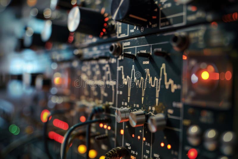 Vintage Control Panel with Buttons and Knobs Displaying a Signal Graph ...
