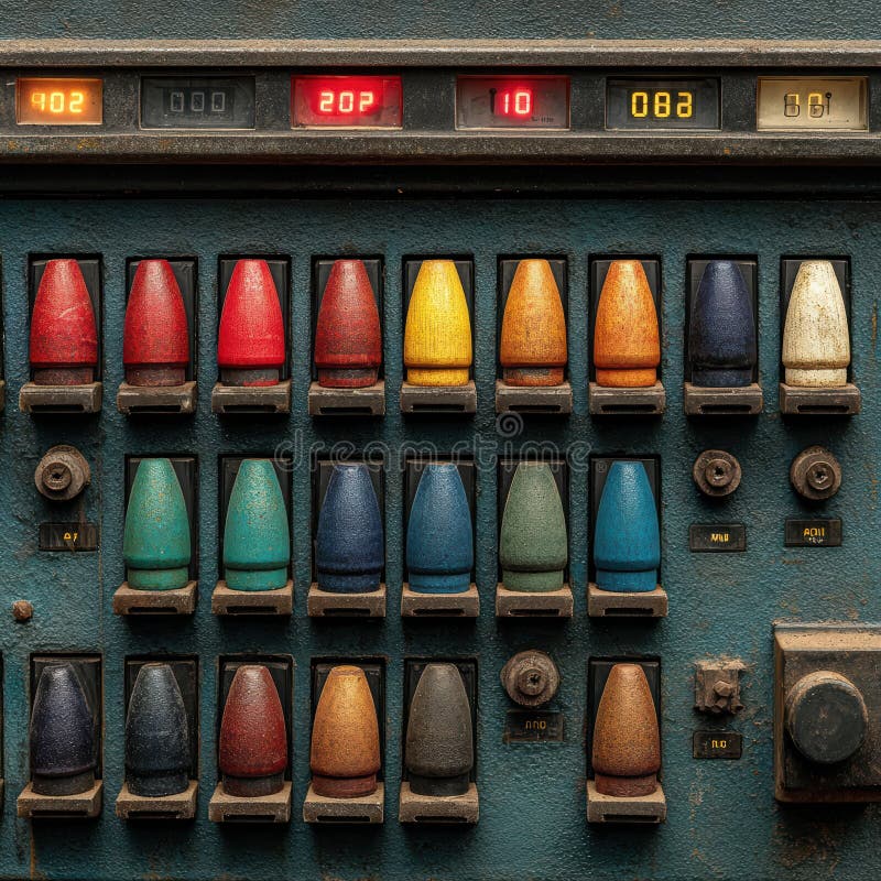 Vintage Control Panel with Colorful Buttons and Indicators Stock ...
