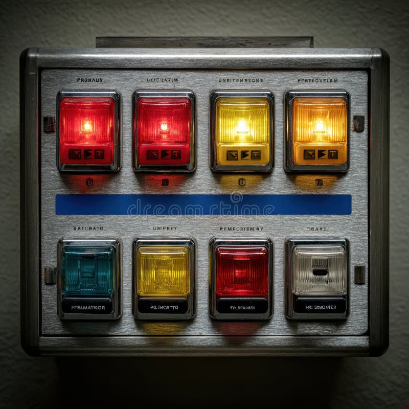 Vintage Control Panel with Colorful Warning Lights and Switches Stock ...