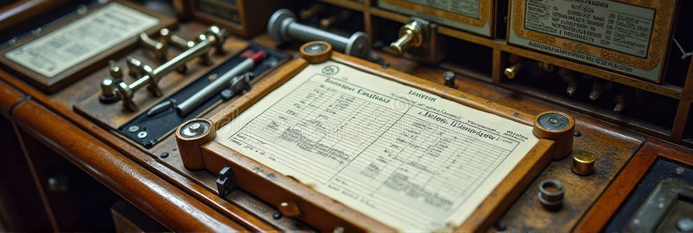 Vintage Control Panel with Historical Documents and Instruments Stock ...