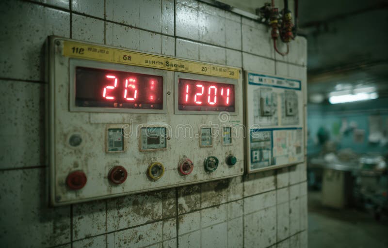 Vintage Control Panel with Red Display in Industrial Setting Stock ...