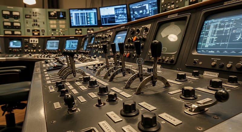 A Vintage Control Room Features an Array of Analog Switches, Dials, and ...