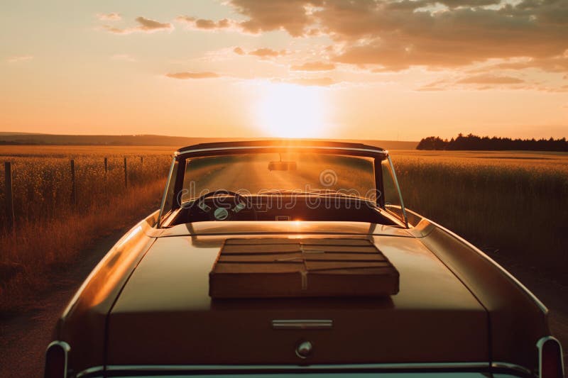 A Vintage Convertible with the Sun Setting Behind it AI Generation ...