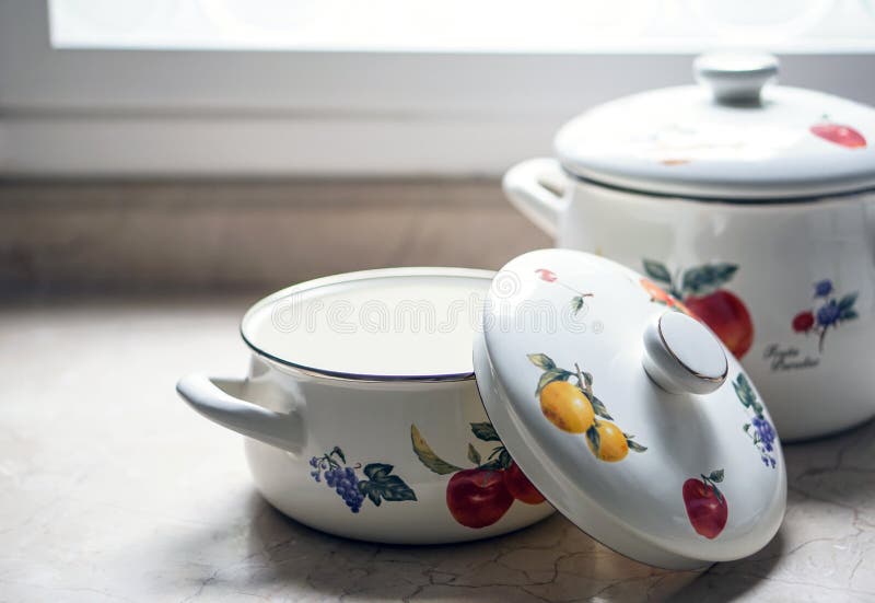 Vintage Cooking Pot on the Kitchen Table Stock Photo - Image of wood ...