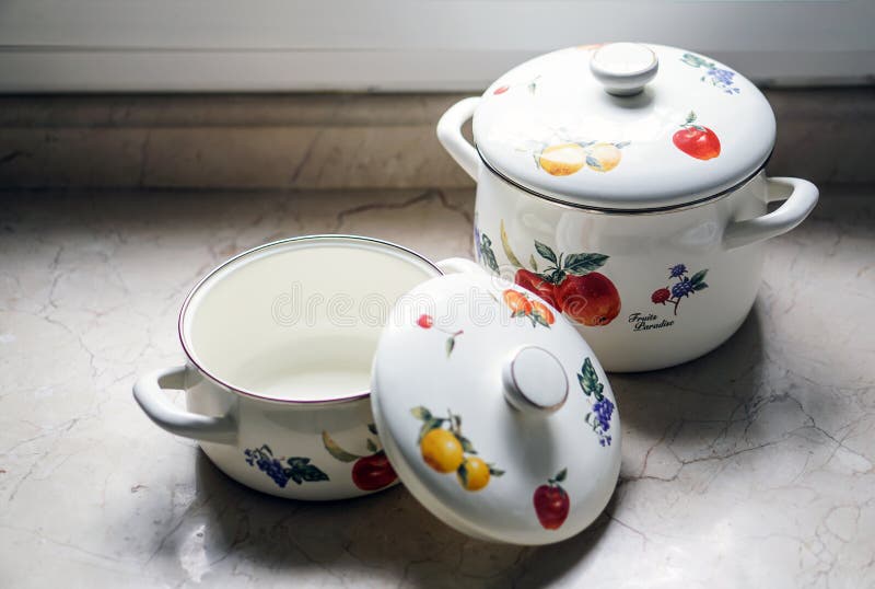 Vintage Cooking Pot on the Kitchen Table Stock Photo - Image of ...