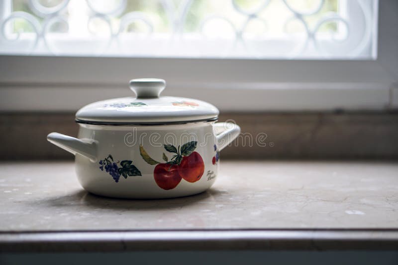 Vintage Cooking Pot on the Kitchen Table Stock Photo - Image of pottery ...