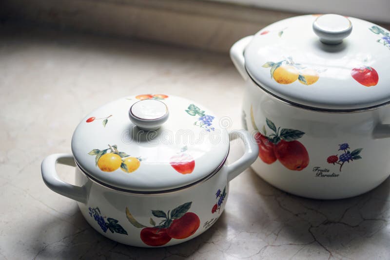 Vintage Cooking Pot on the Kitchen Table Stock Photo - Image of ...