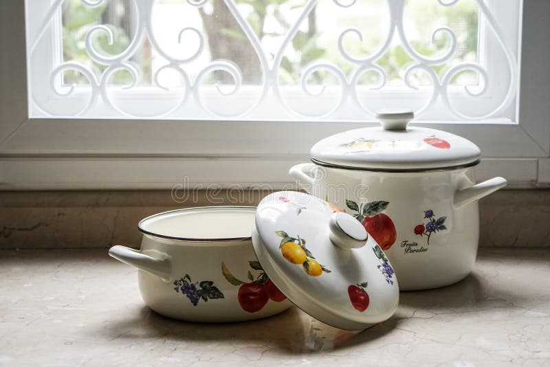 Vintage Cooking Pot on the Kitchen Table Stock Image - Image of ...
