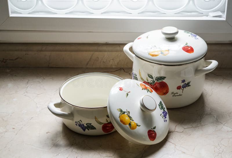 Vintage Cooking Pot on the Kitchen Table Stock Image - Image of cook ...