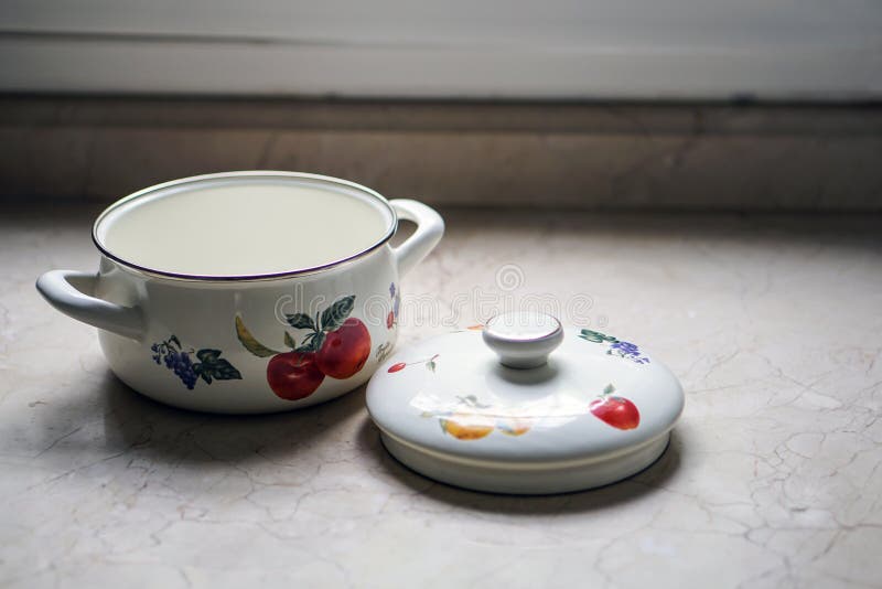 Vintage Cooking Pot on the Kitchen Table Stock Image - Image of cooking ...