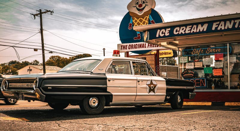 Vintage Cop Car, Ice Cream Shop Editorial Stock Photo - Image of ...
