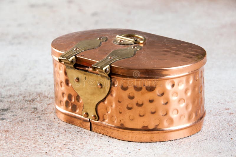Vintage Copper Box on Concrete Background Stock Photo - Image of text ...