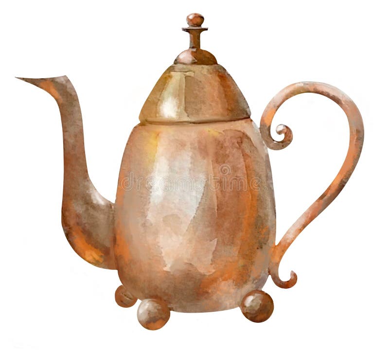 Vintage Copper Teapot, Watercolor Illustration, Stock Illustration ...