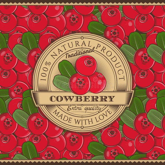 Vintage Cowberry Label on Seamless Pattern Stock Vector - Illustration ...