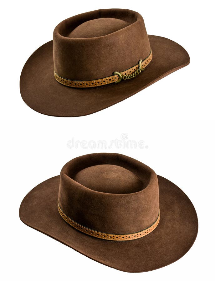 Brown Cowboy Felt Hat Isolated on White. Stock Image - Image of felt ...