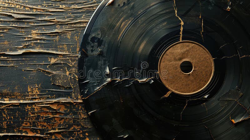 Vintage Cracked Vinyl Record on Textured Dark Background Stock Image ...