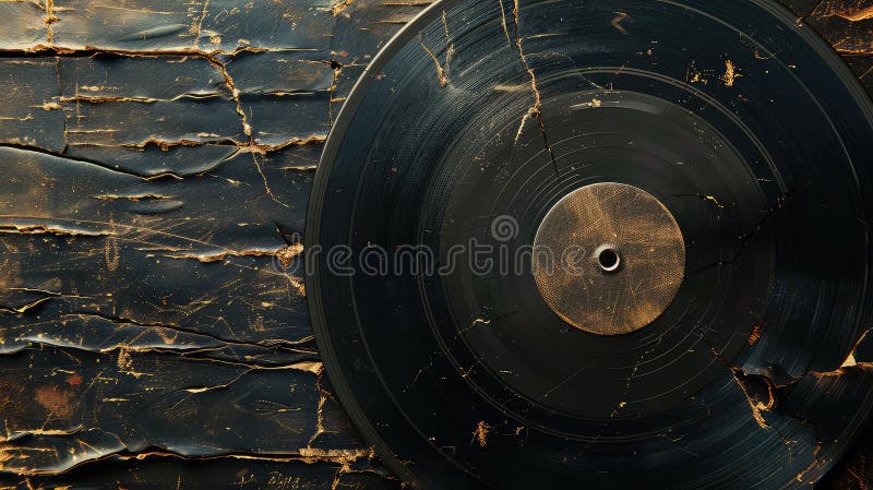 Vintage Cracked Vinyl Record on Textured Dark Background Stock Image ...