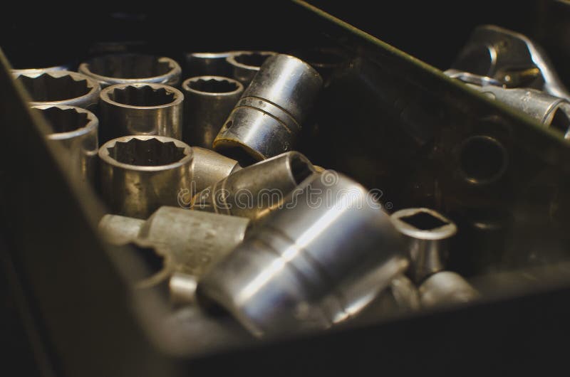 A Tool Drawer Filled with Old Socket Sets Stock Image - Image of garage ...