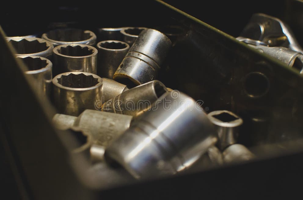 A Tool Drawer Filled with Old Socket Sets Stock Image - Image of garage ...